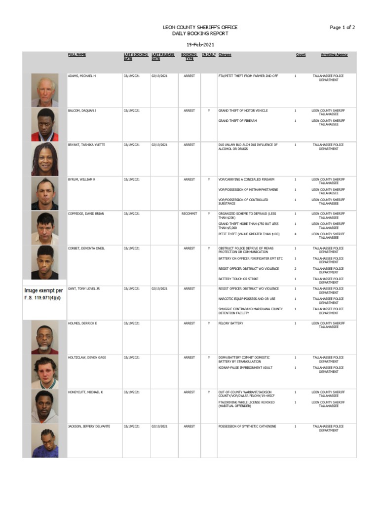 Leon County Booking Report: Feb. 20, 2021 | PDF | Driving Under The ...