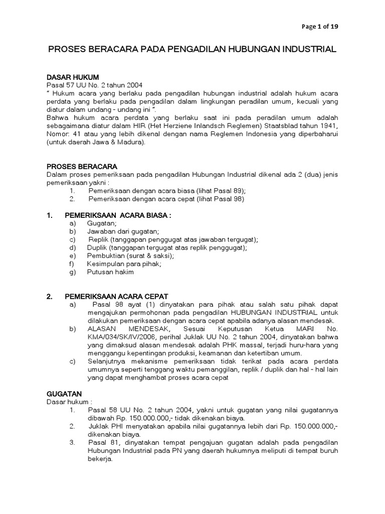 Proses Beracara Pada Pengadilan Hubungan Industrial | PDF