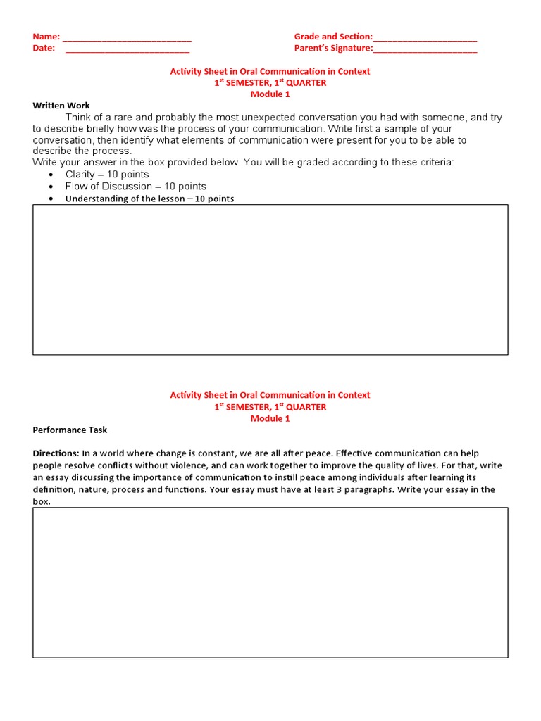 Oral Communication Activity Sheet | PDF | Nonverbal Communication ...