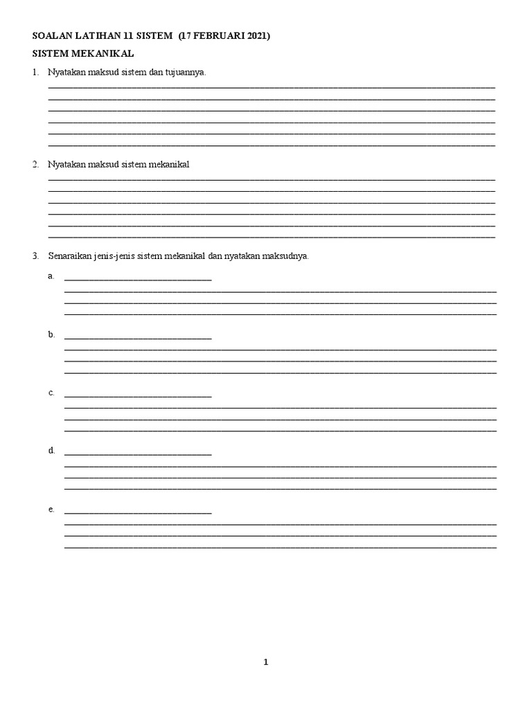 Soalan Latihan 11 Sistem Mekanikal Gear Takal Dan Tali Sawat | PDF