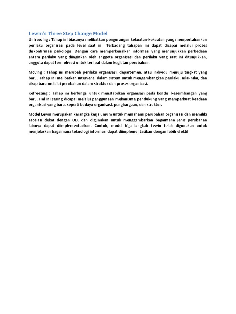 Lewin's Three Step Model | PDF