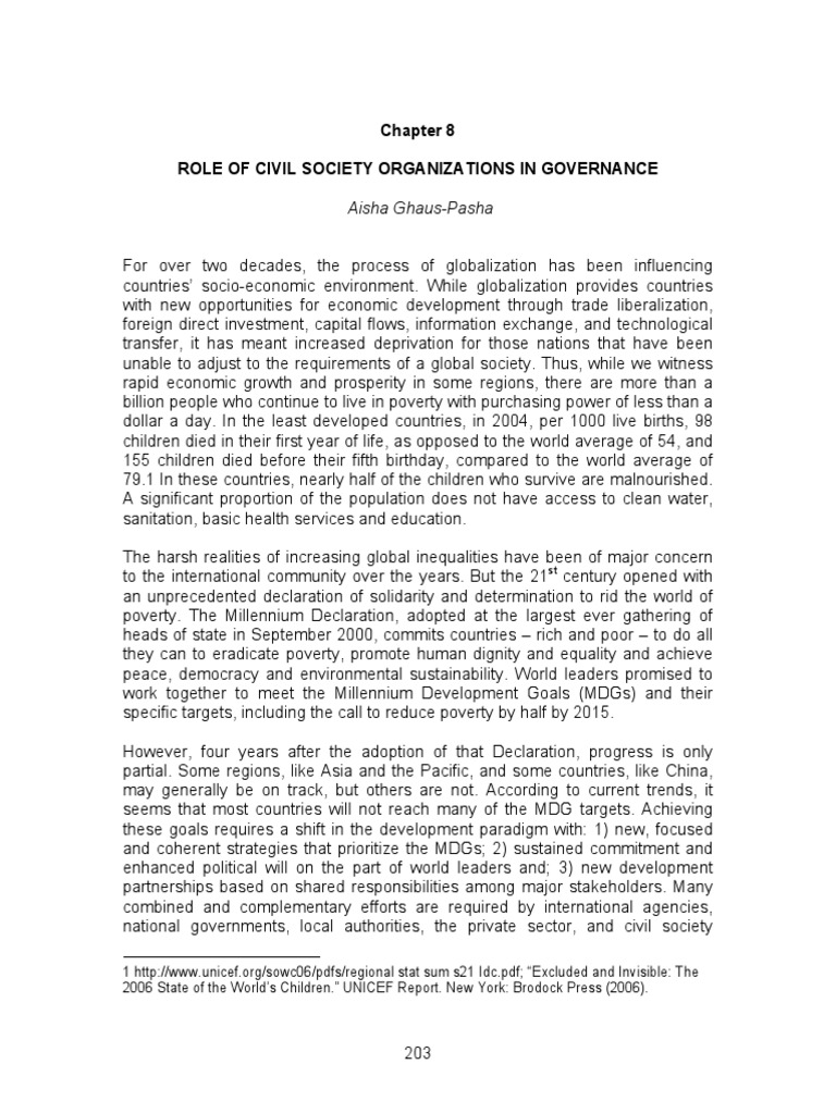 Role of Civil Society Organisations in Governance | PDF | Millennium ...