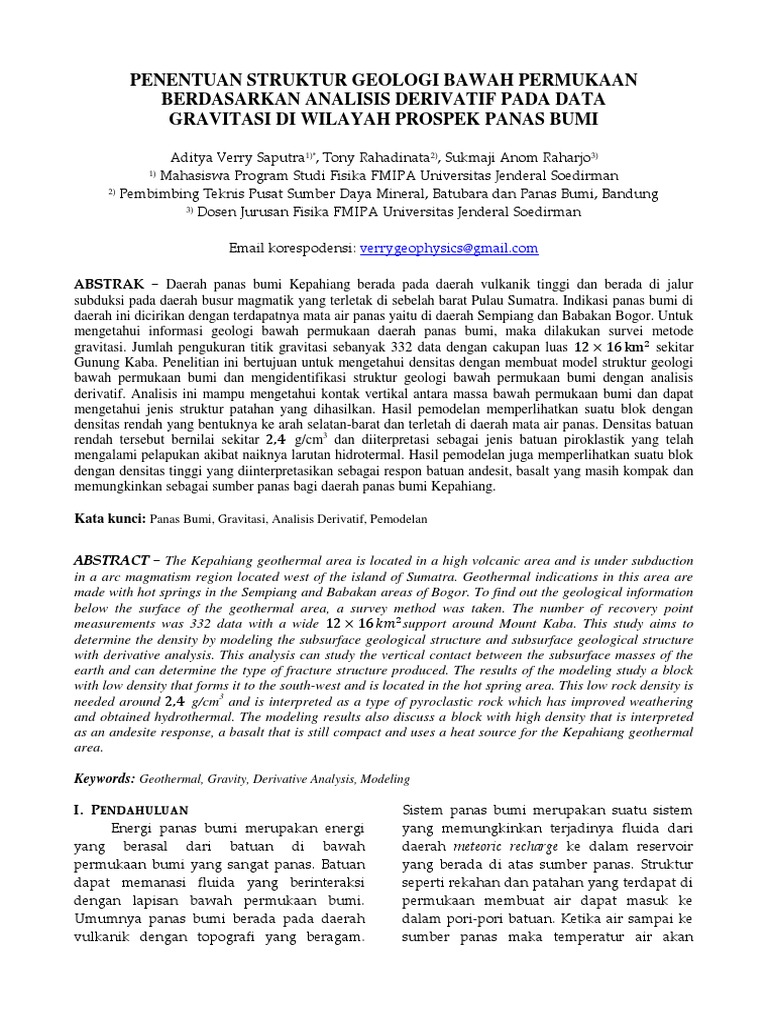 Penentuan Struktur Geologi Bawah Permukaan Berdasarkan Analisis Derivatif Pada Data Gravitasi Di ...