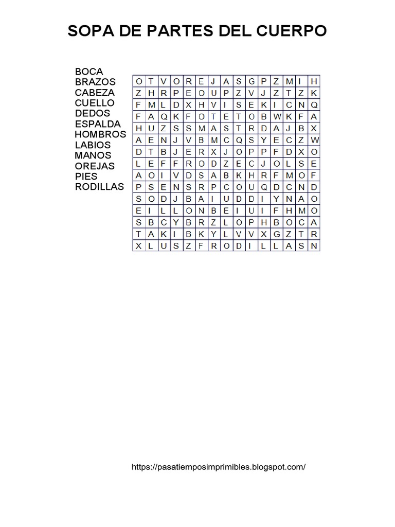 Sopa de Letras de Partes Del Cuerpo para Imprimir | PDF