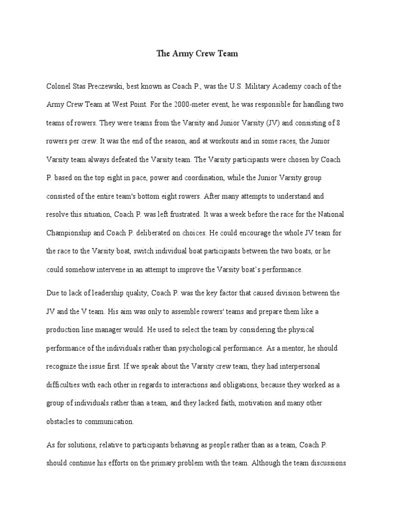 The Army Crew Team Case Study Solution | PDF | Rowing (Sport) | Team ...
