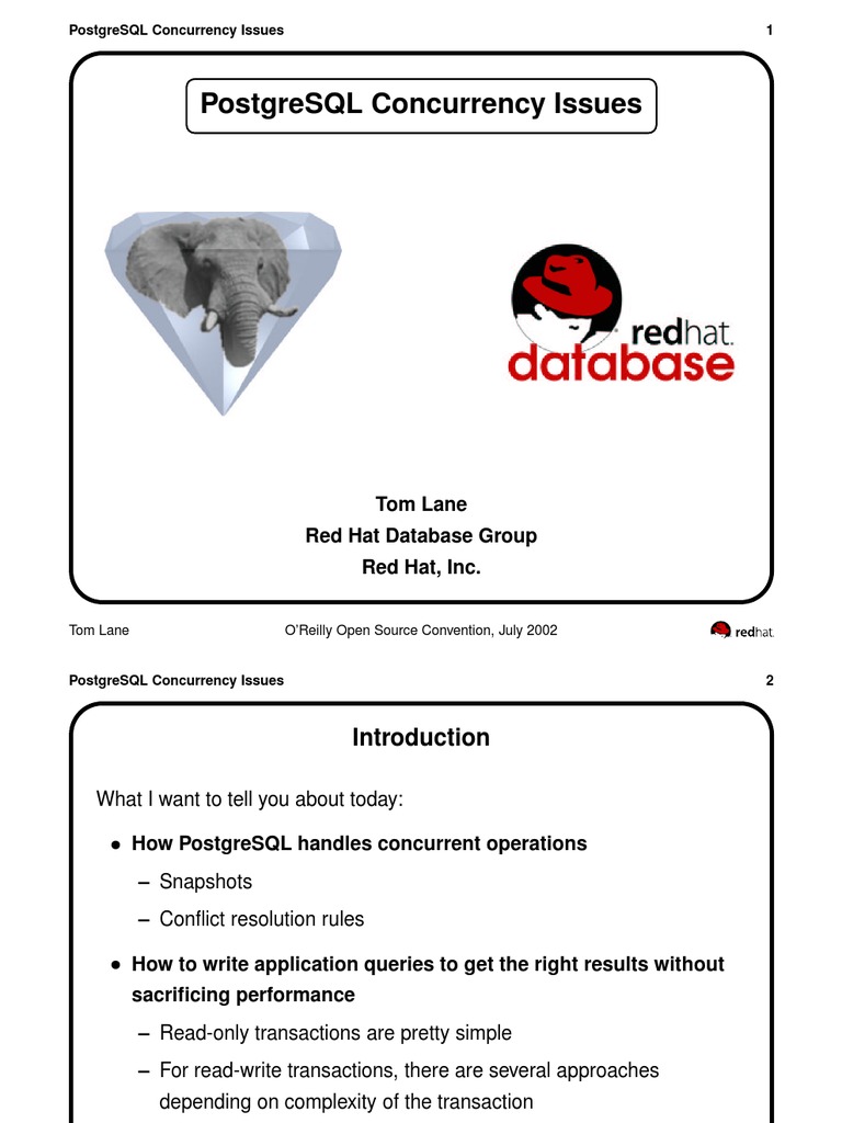 Postgresql Concurrency Issues: Tom Lane Red Hat Database Group Red Hat, Inc | PDF | Database ...
