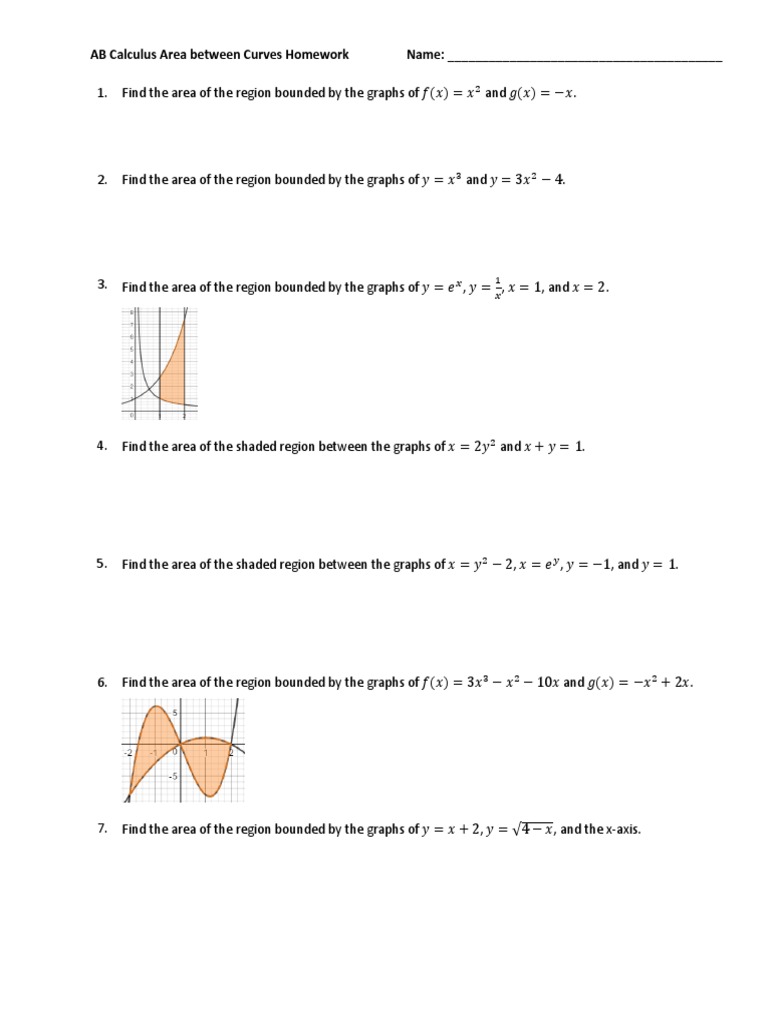 Area Between Curves Calculations | PDF | Science & Mathematics ...