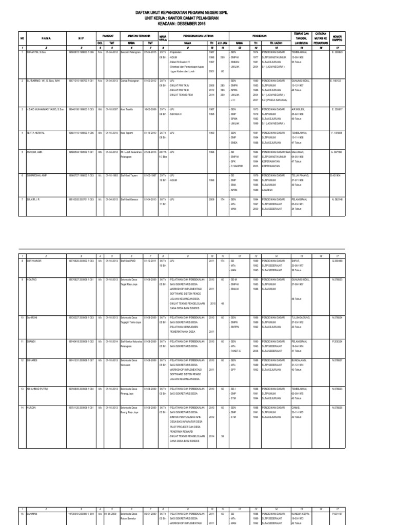 DUK PNS KANCAM PELANGIRAN 2020 Ok | PDF