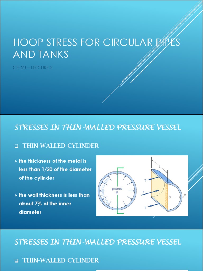 Hoop Stress For Circular Pipes and Tanks: Ce123 - Lecture 2 | PDF ...