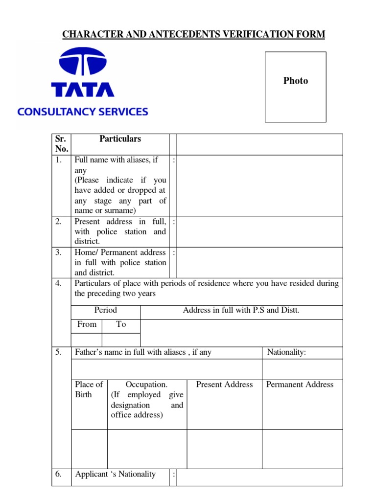 Character and Antecedents Verification Form: Sr. No. Particulars | PDF ...