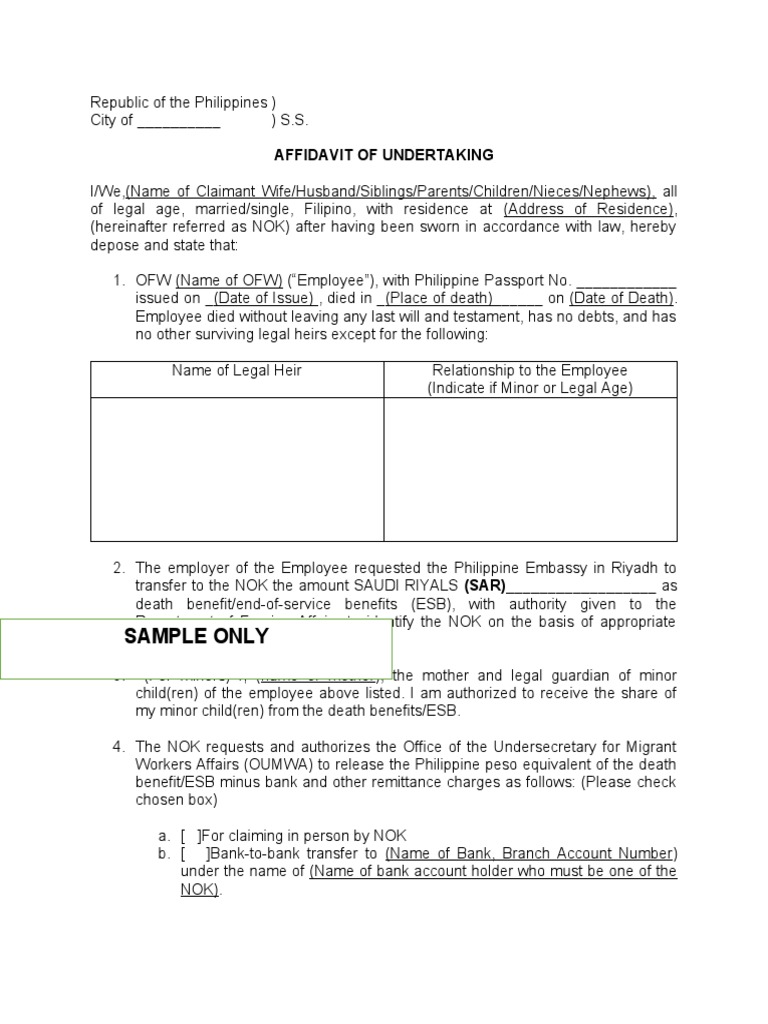 B Affidavit of Undertaking - Prototype | PDF | Affidavit | Witness