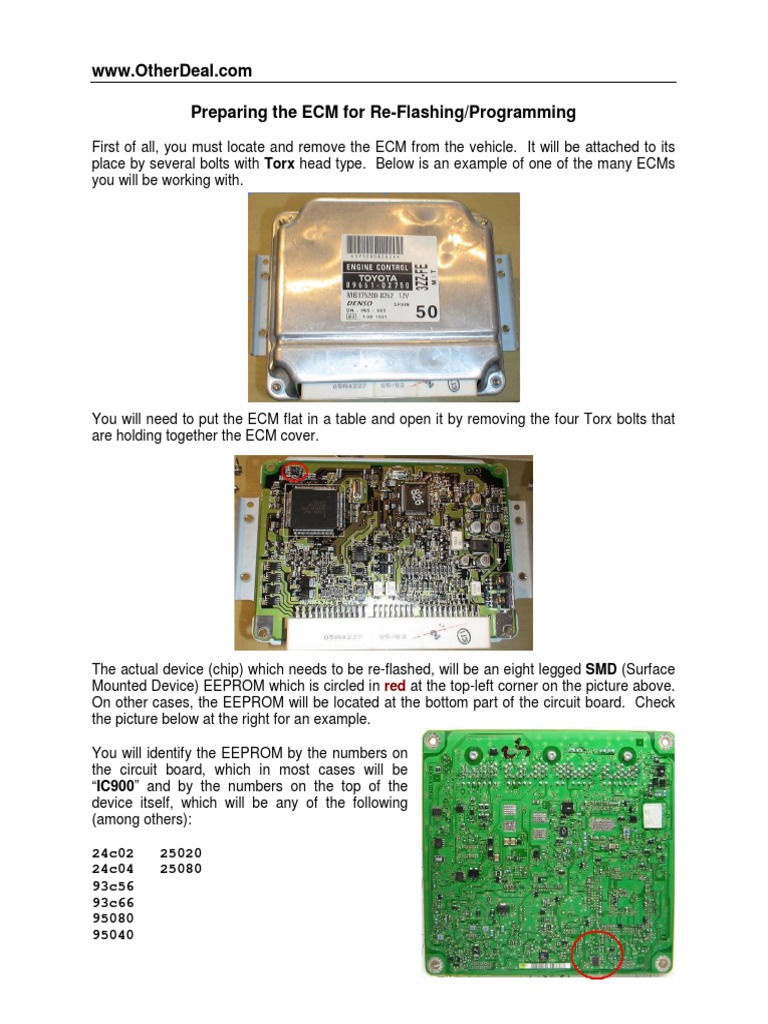 Preparing The ECM For Re-Flashing/Programming: 24c02 25020 24c04 25080 ...