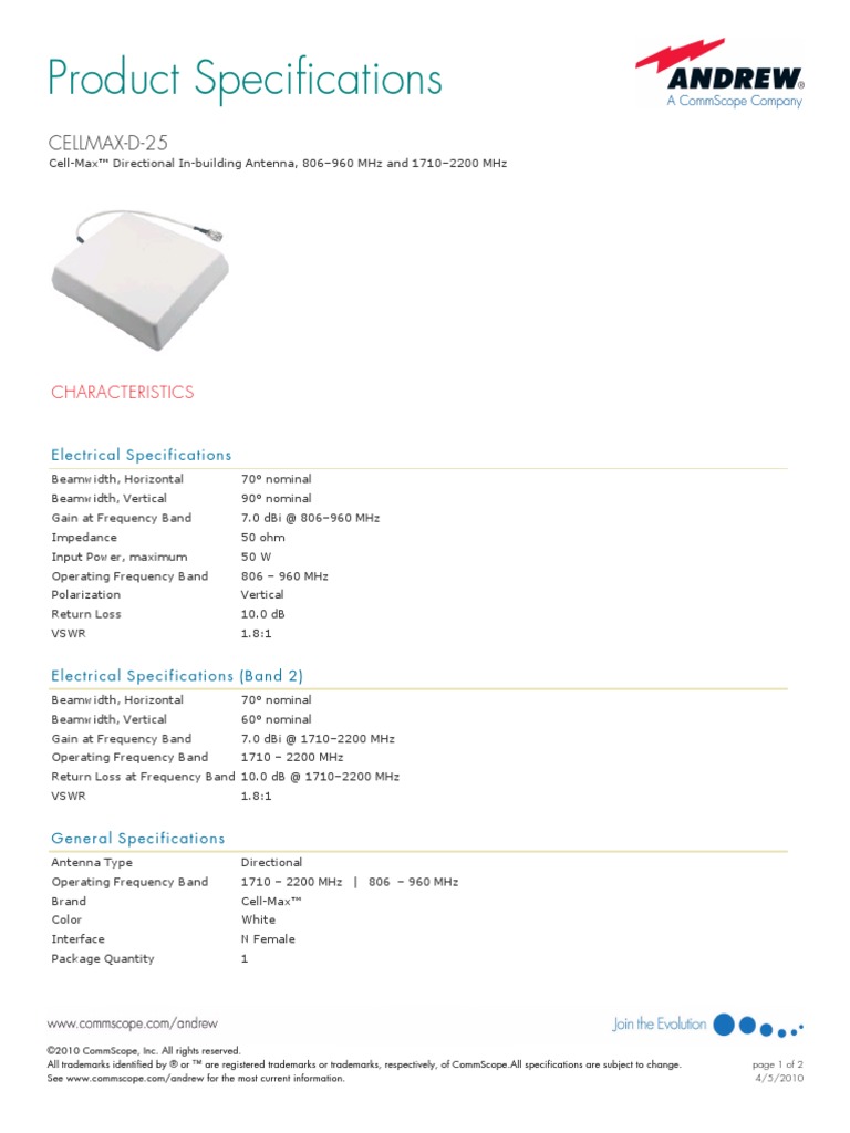 Product Specifications: CELLMAX-D-25 | PDF | Antenna (Radio) | Decibel