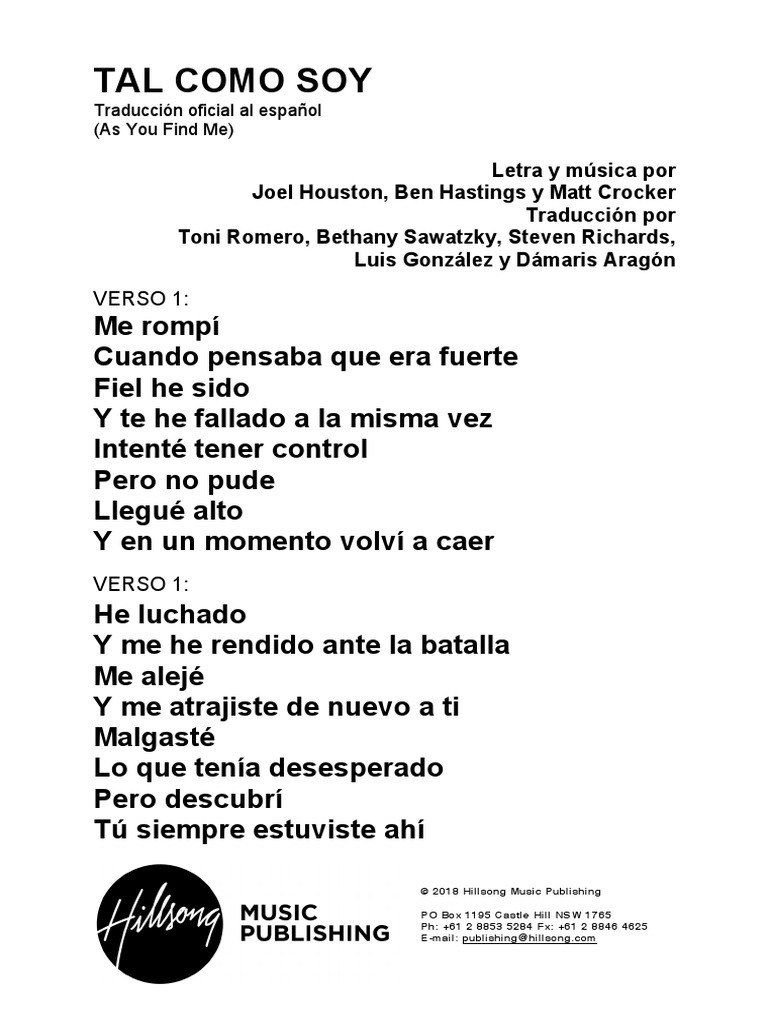 Tal Como Soy Letra | PDF