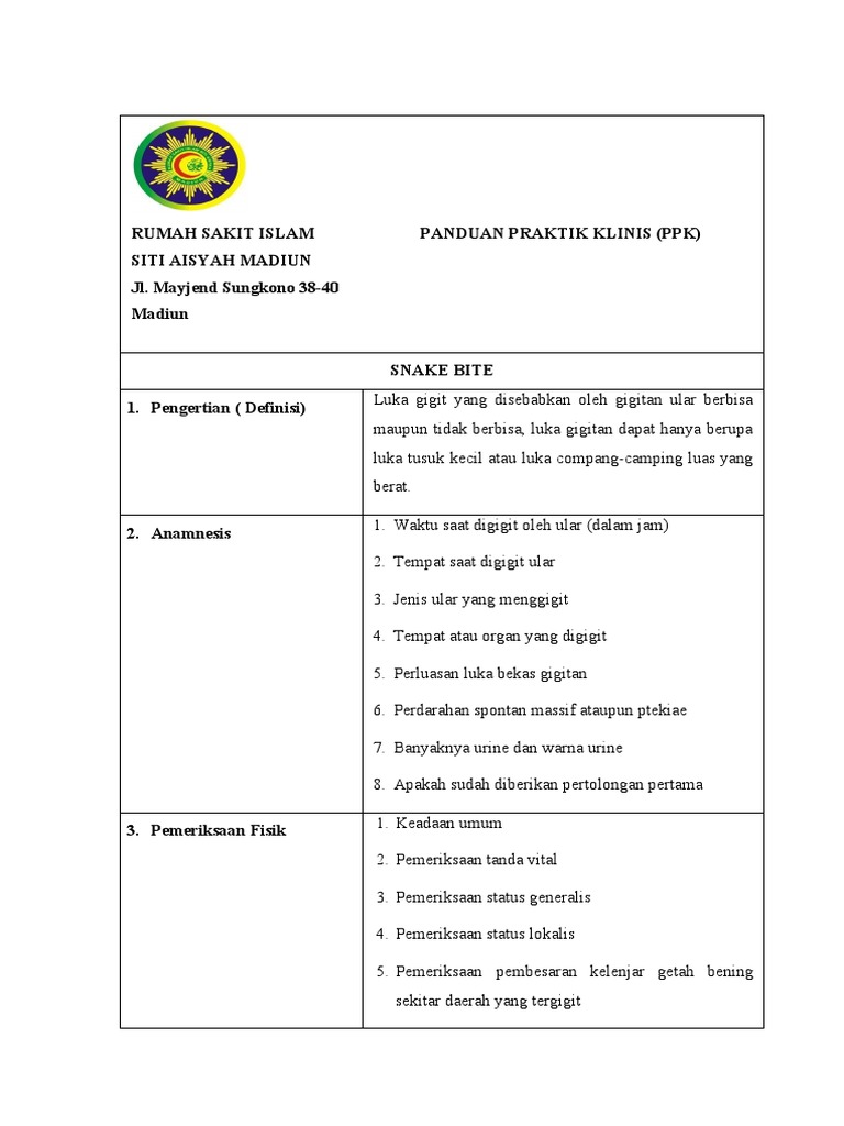 Panduan Tatalaksana Gigitan Ular | PDF