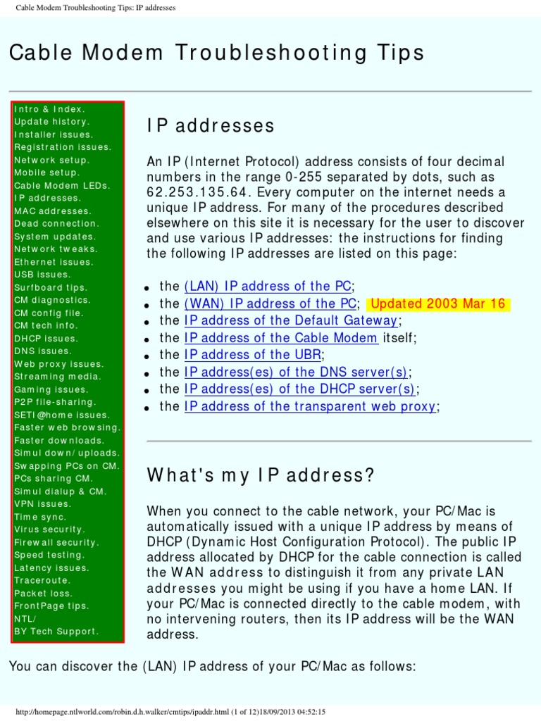 Cable Modem Troubleshooting Tips - IP Addresses | Download Free PDF ...