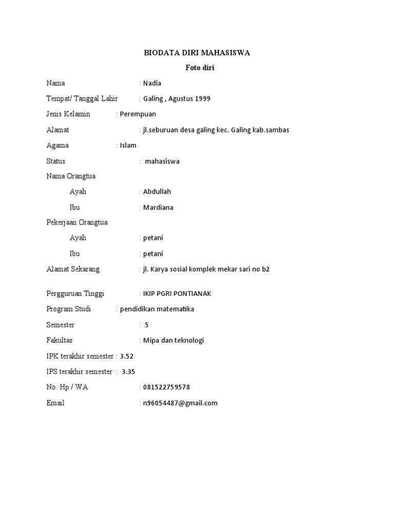 Format Biodata Diri Mahasiswa-1 | PDF