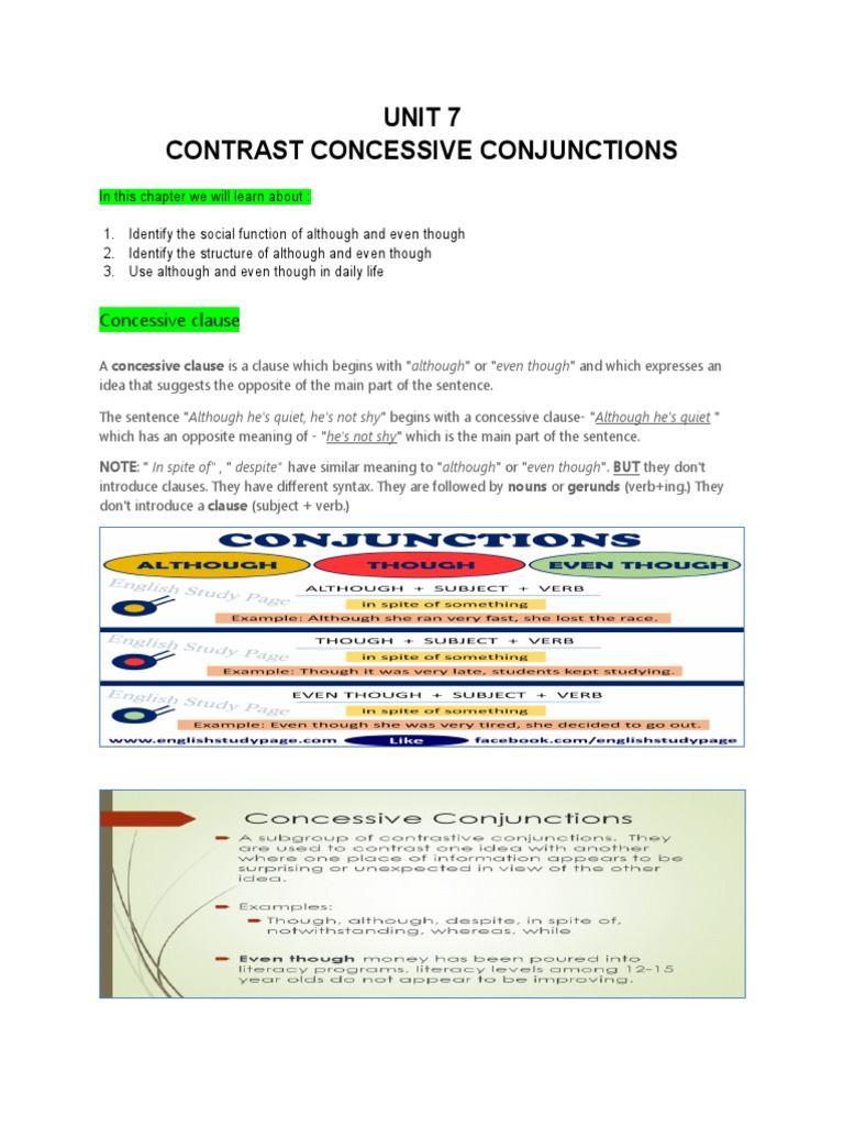 Unit 7 Contrast Concessive Conjunctions | PDF | Sentence (Linguistics ...