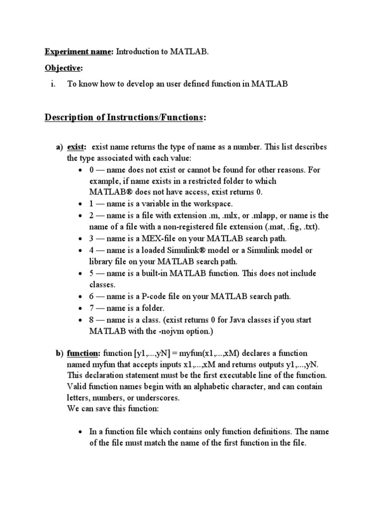Introduction To User Defined Function in MATLAB. | PDF | Array Data Structure | Matlab
