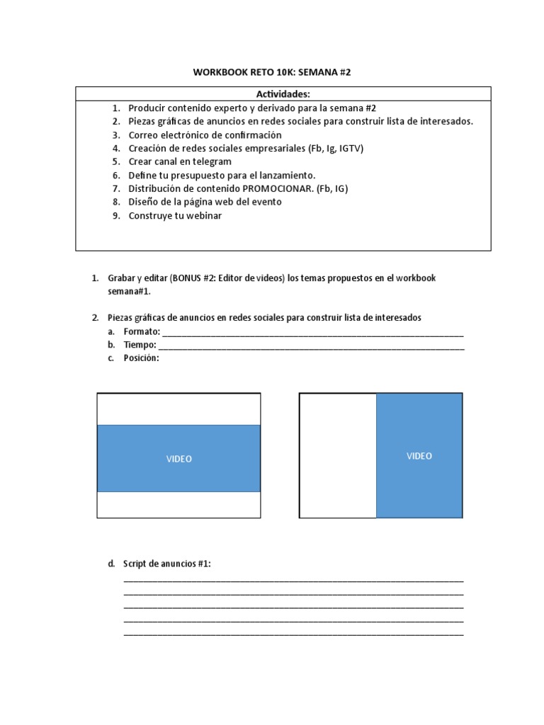Workbook RETO 10K Semana 2 V2 | PDF | Business