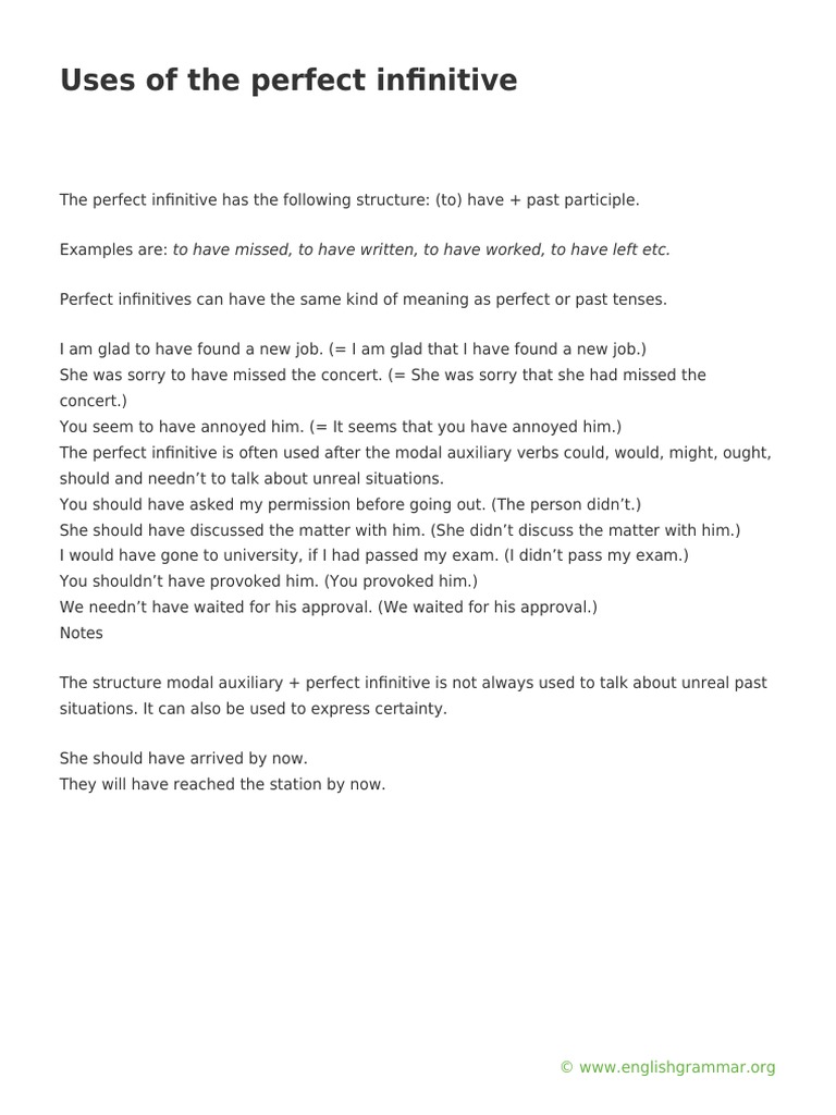 Uses of The Perfect Infinitive | PDF | Language Arts & Discipline