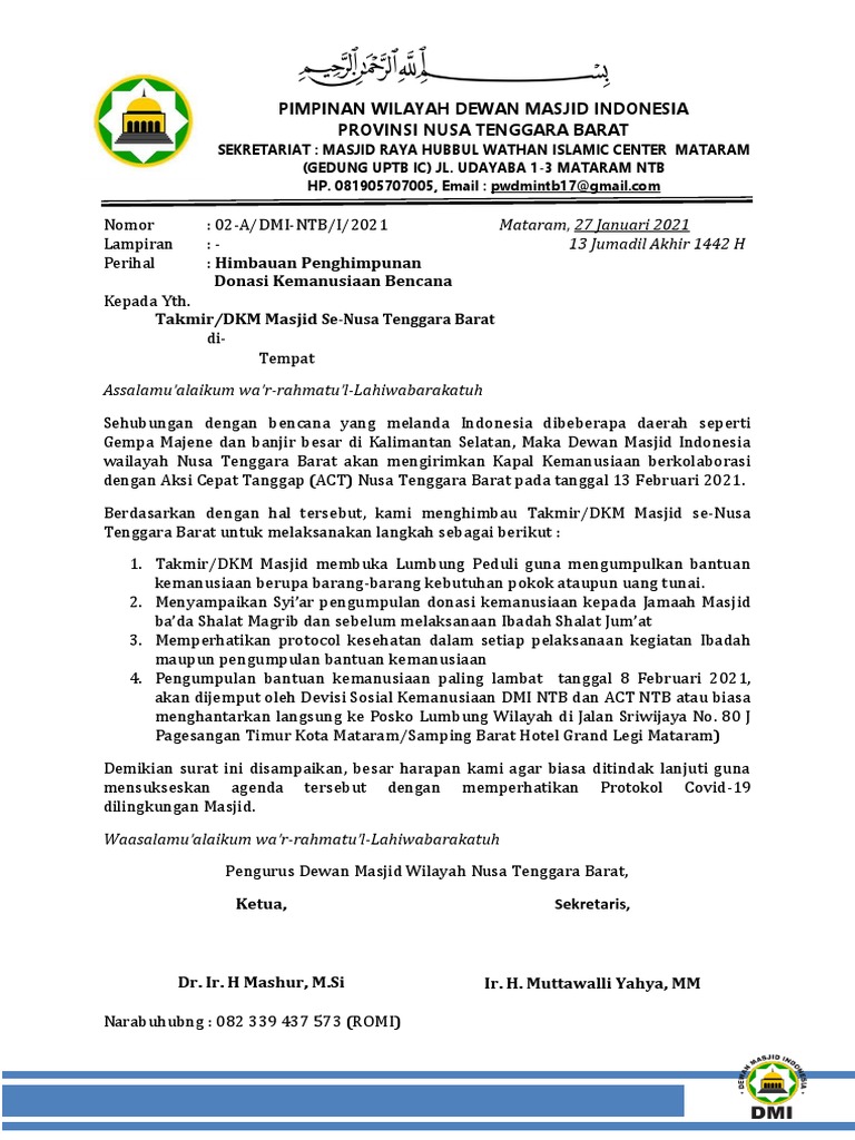 Surat Edaran DMI Bantuan Kemanusiaan | PDF