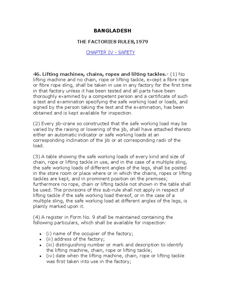 Factory Rules Safety Part | PDF | Crane (Machine) | Rope