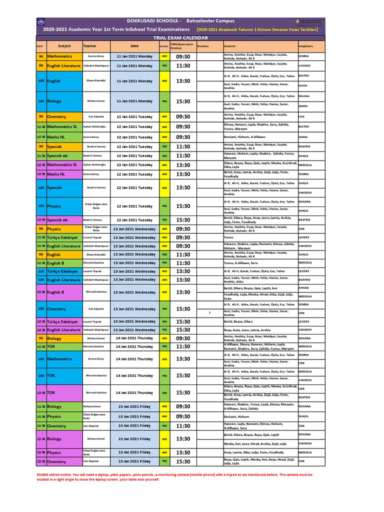 TRIAL Exam Timetable 1st Term Combined Flow FINAL | PDF | Educational ...