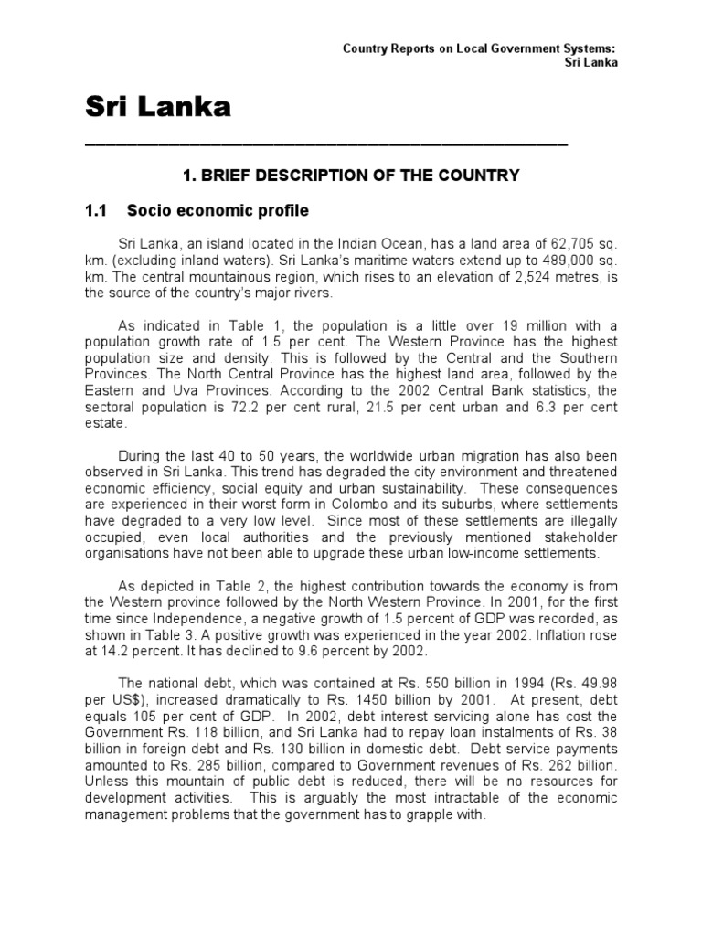 Sri Lanka Country Profile Overview | PDF | Local Government | Poverty