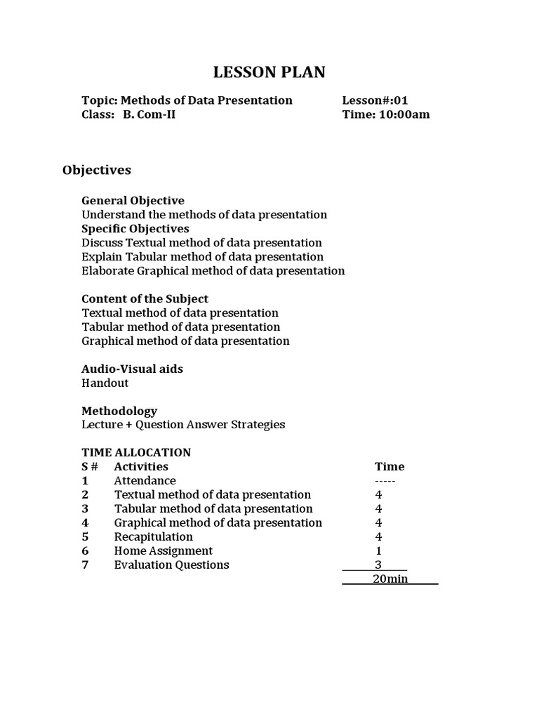 Data Presentation Lesson Plan | PDF