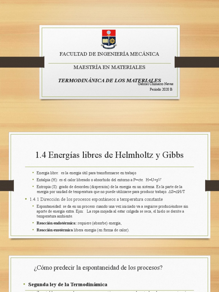 Termodinámica de los materiales: Conceptos básicos de energía libre de Helmholtz y Gibbs | PDF ...