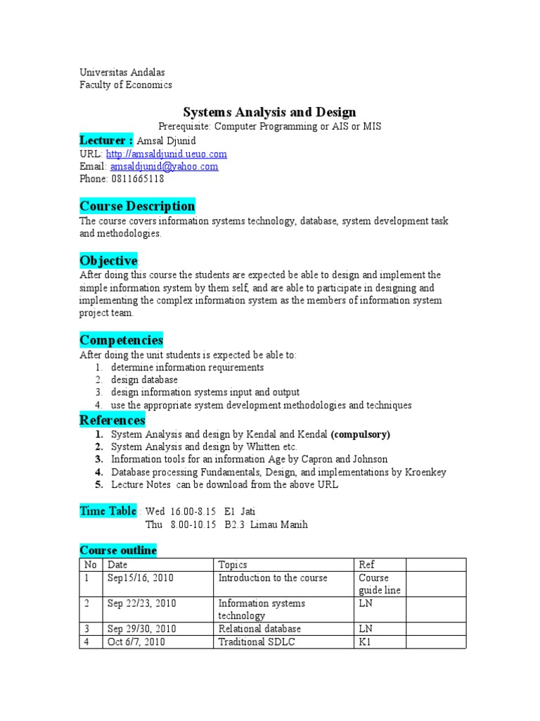 Systems Analysis and Design: Lecturer | PDF | Databases | Information ...