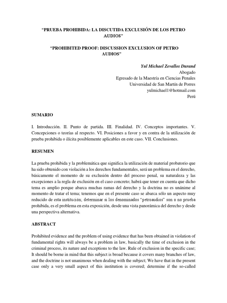 Zevallos Pruebaprohibida | PDF | Derecho penal | Caso de ley