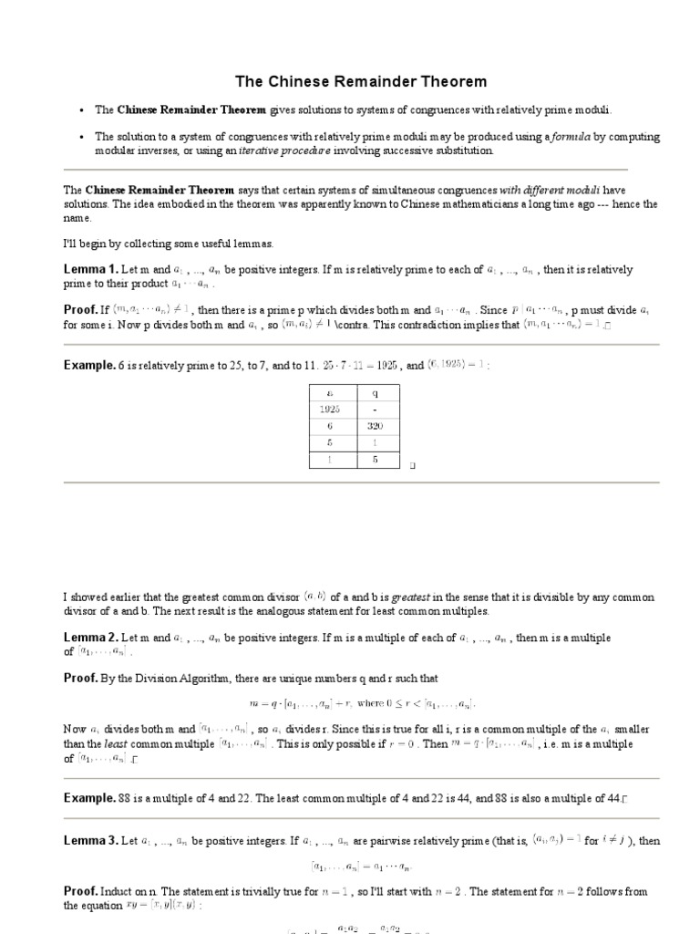 The Chinese Remainder Theorem Pdf Mathematical Objects Discrete