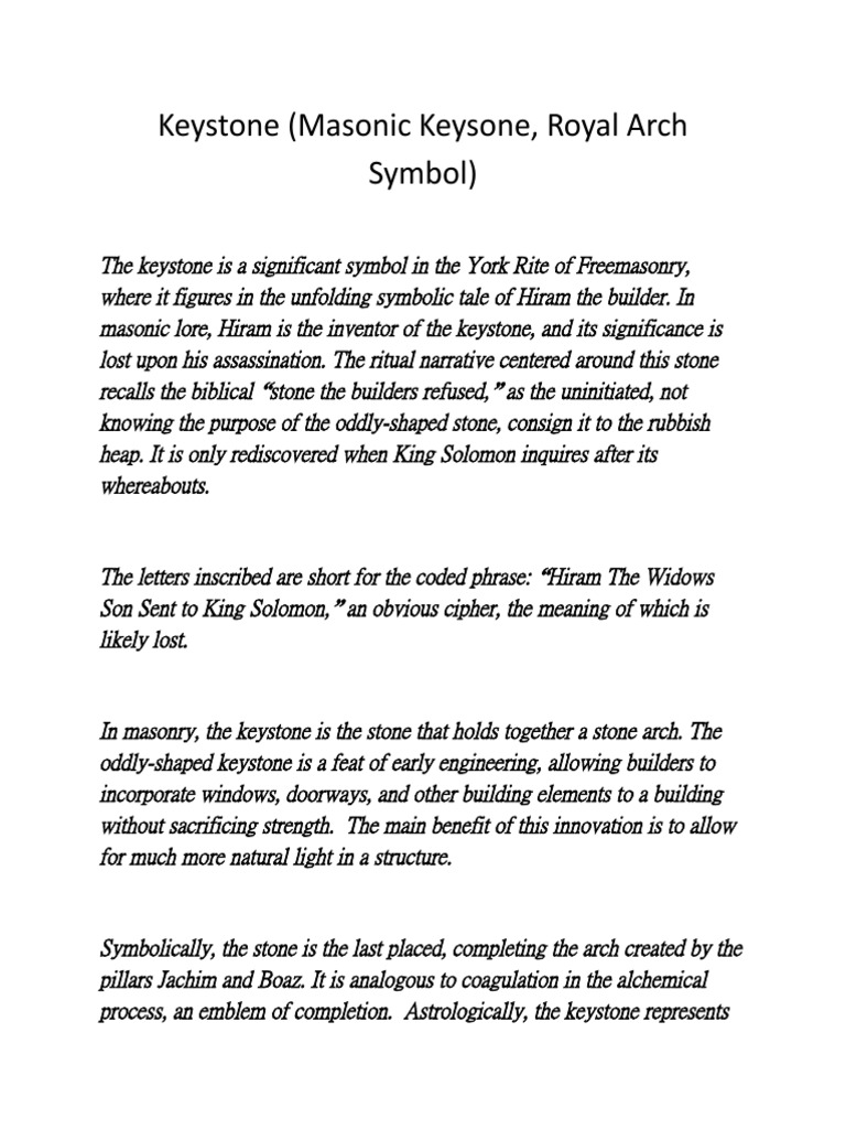 Keystone Masonic Keystone, Royal Arch Symbol | PDF
