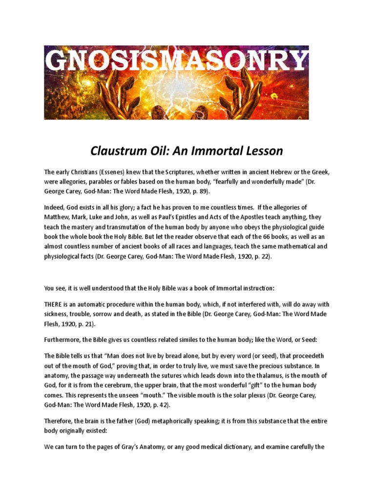 Claustrum Oil An Immortal Lesson | PDF | Religion & Spirituality