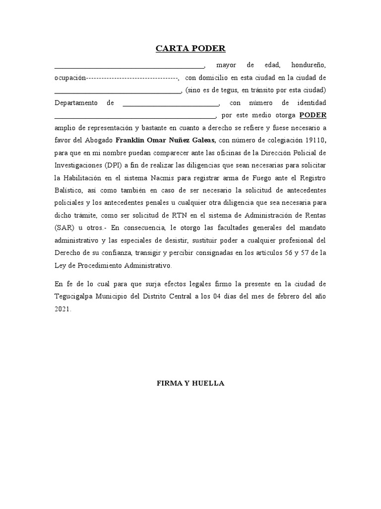 Carta Poder Habilitacion de Nacmis | PDF