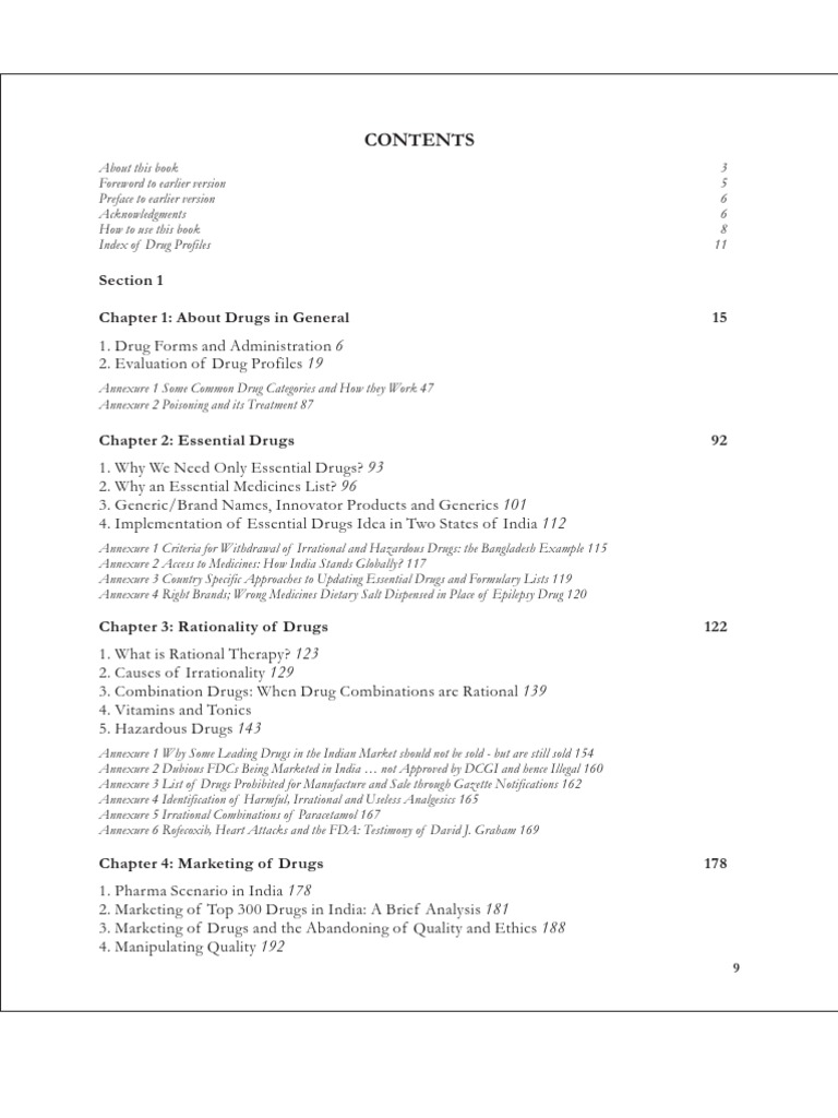 Contents and List of Drug Profiles in The Book Lay Person's Guide To ...