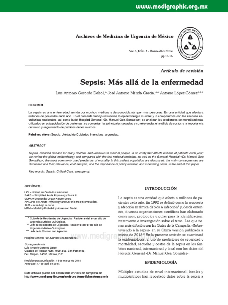 Sepsis Más Allá de La Enfermedad ARCH MED URG MEX 2014 | PDF | Septicemia | Medicina