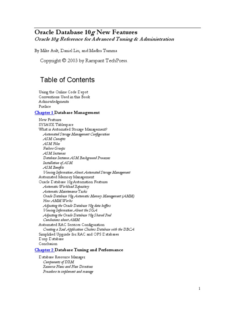 Oracle Database 10g New Features Pdf Oracle Database Database Index