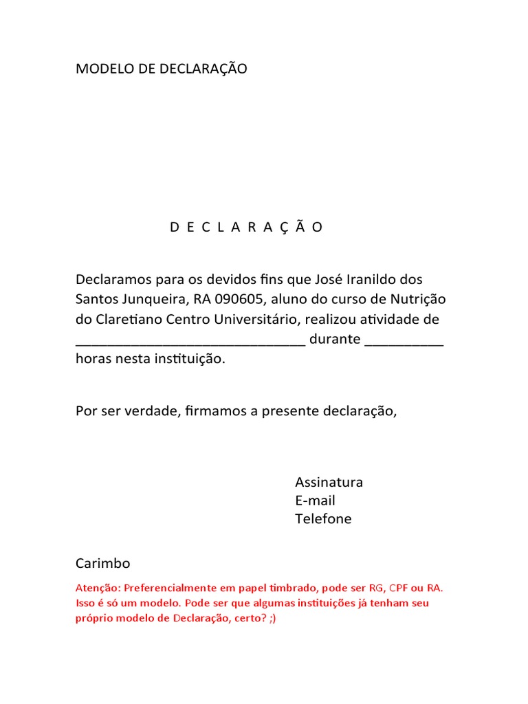 Modelo de Declaração | PDF