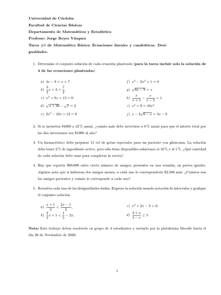 Tarea Final Matemática Básica - Finanzas | PDF | Ecuaciones | Conceptos matemáticos