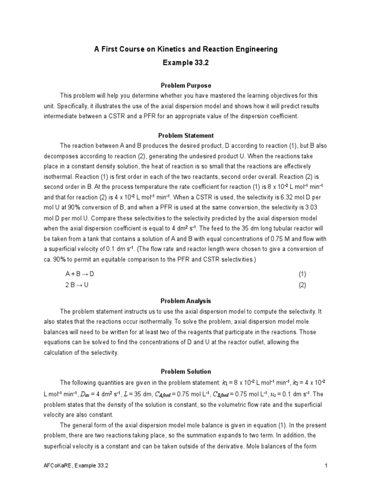 Axial Dispersion Model Predicts Intermediate Selectivity | PDF ...