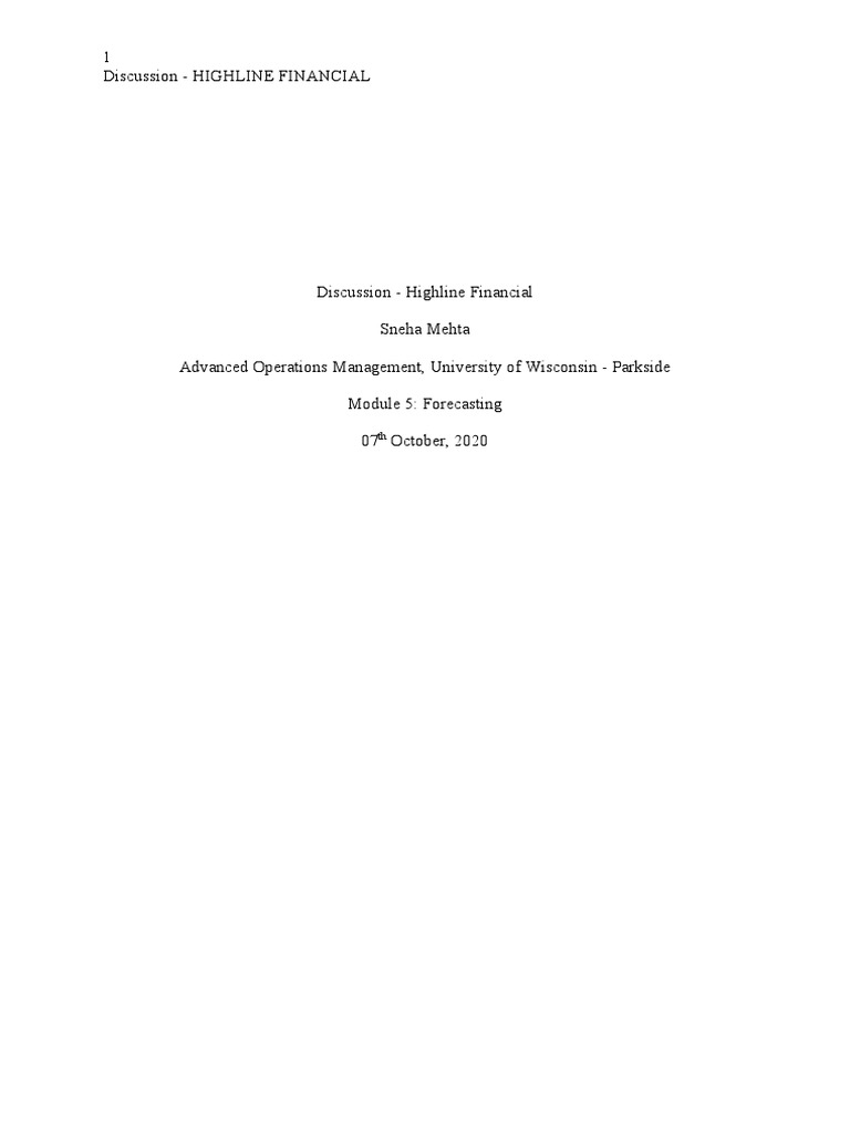 1 Discussion - Highline Financial | Download Free PDF | Forecasting ...