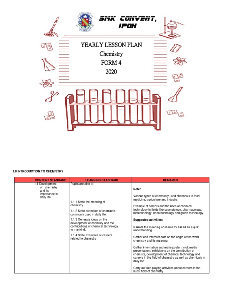 Yearly Lesson Plan Chemistry Form 4 2020 | PDF | Mole (Unit) | Chemical ...
