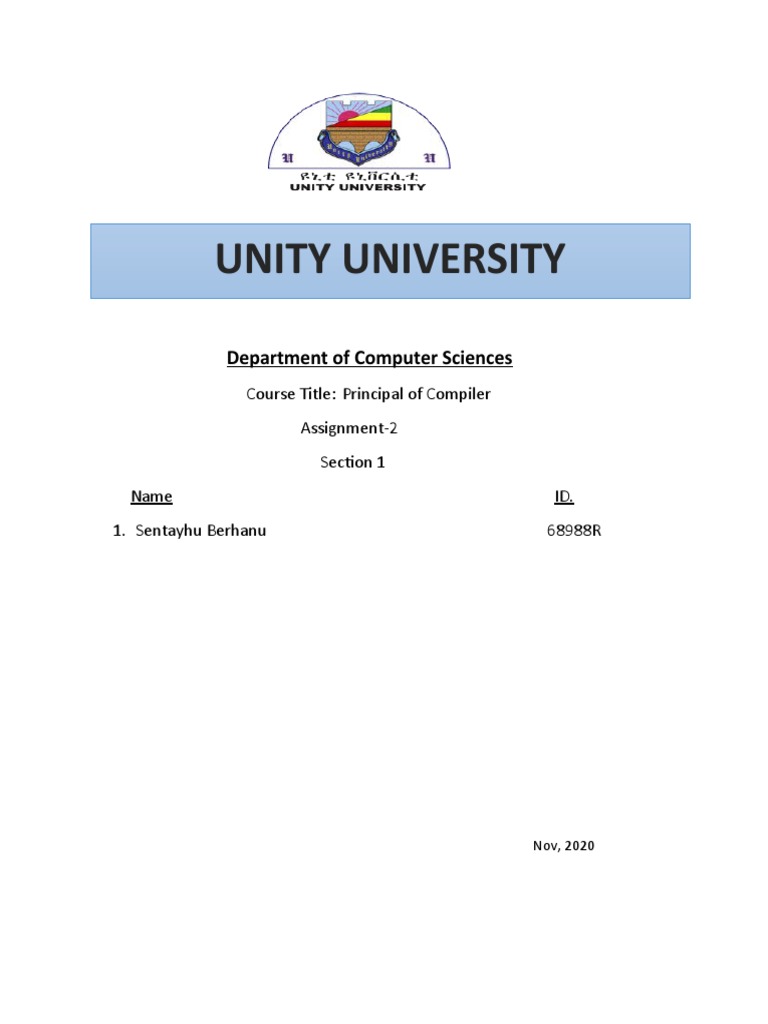 Unity University: Department of Computer Sciences | PDF | Compiler | Parsing