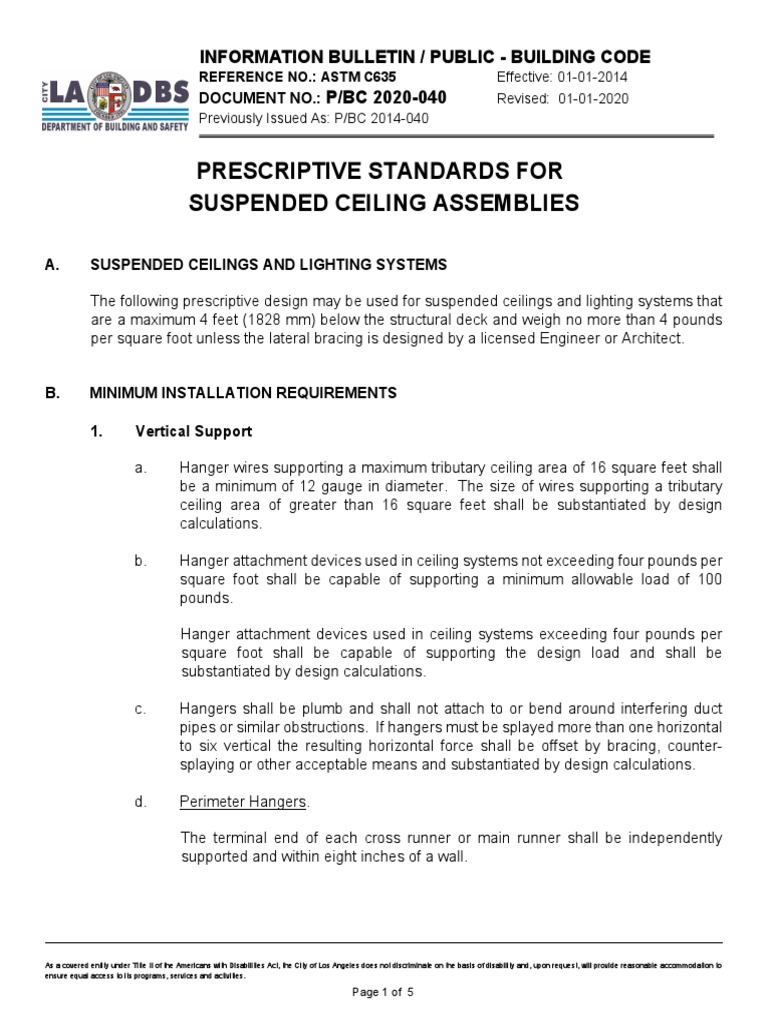 Prescriptive Standards For Suspended Ceiling Assemblies: Information ...