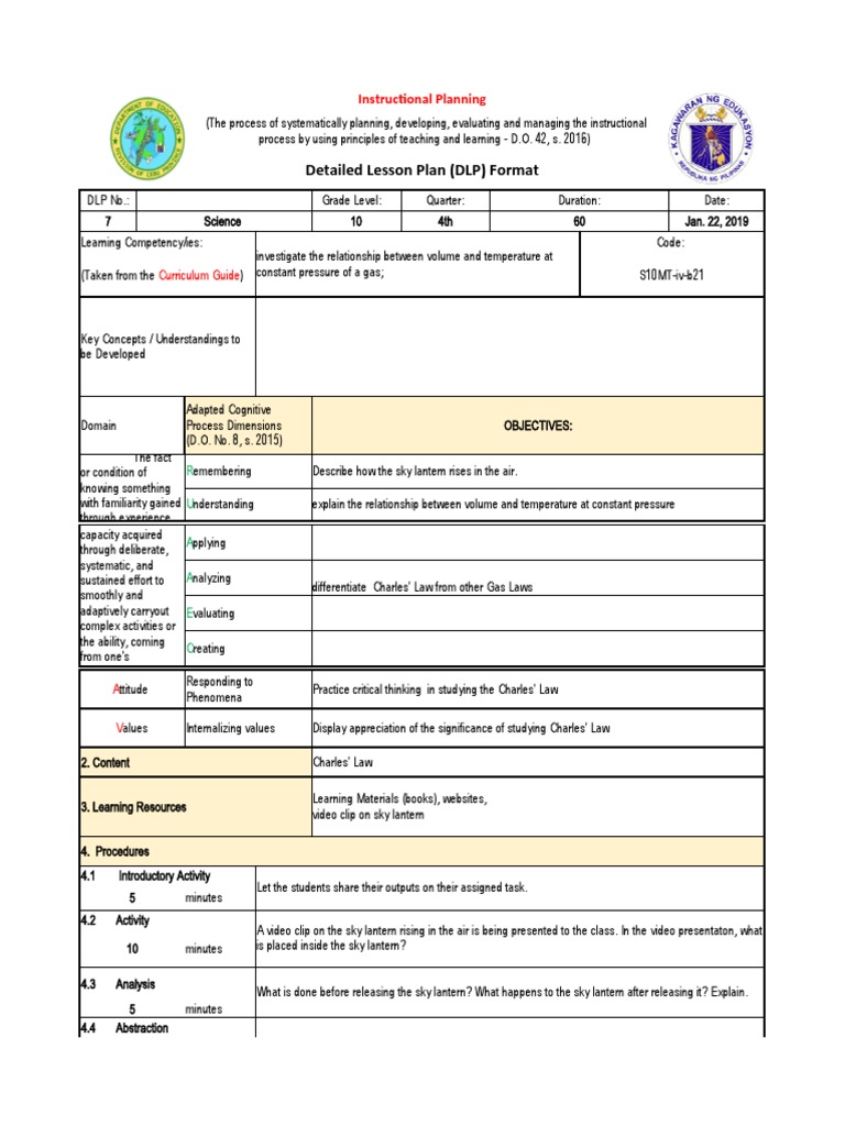 Detailed Lesson Plan (DLP) Format: Instructional Planning | PDF ...
