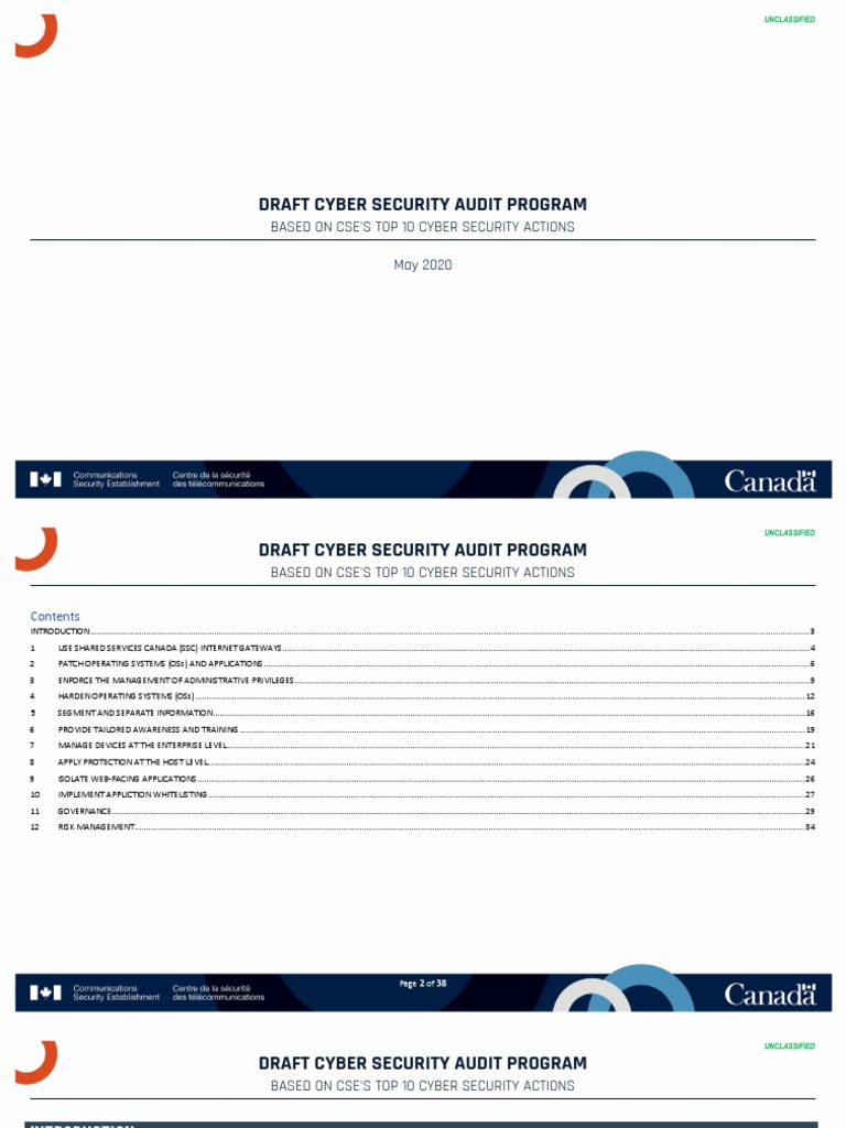 Draft Cyber Security Audit Program: Based On Cse'S Top 10 Cyber Security Actions May 2020 | PDF ...