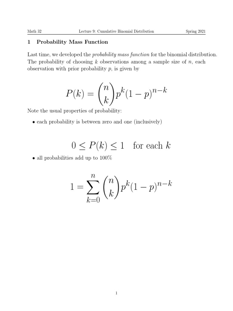 Math 32 - 09 - Cumulative Binomial | PDF | Probability Distribution ...